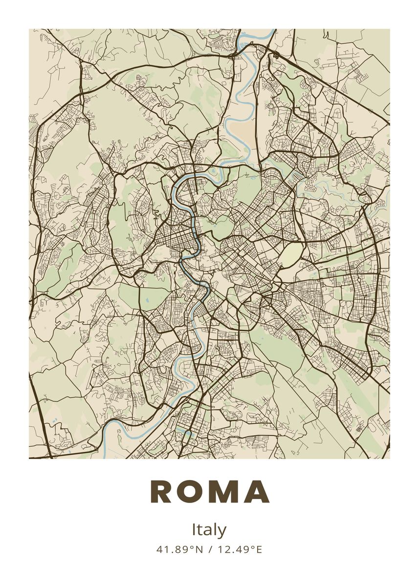 'Roma City Map' Poster, picture, metal print, paint by Tarendra Studio ...