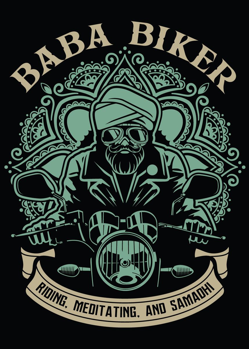 'Baba Biker' Poster, picture, metal print, paint by Long Shot | Displate