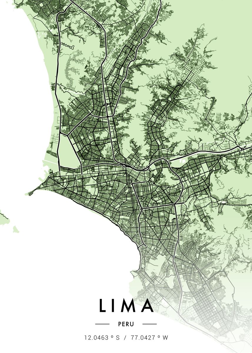 'Lima City Map Green' Poster, picture, metal print, paint by MVDZ ...