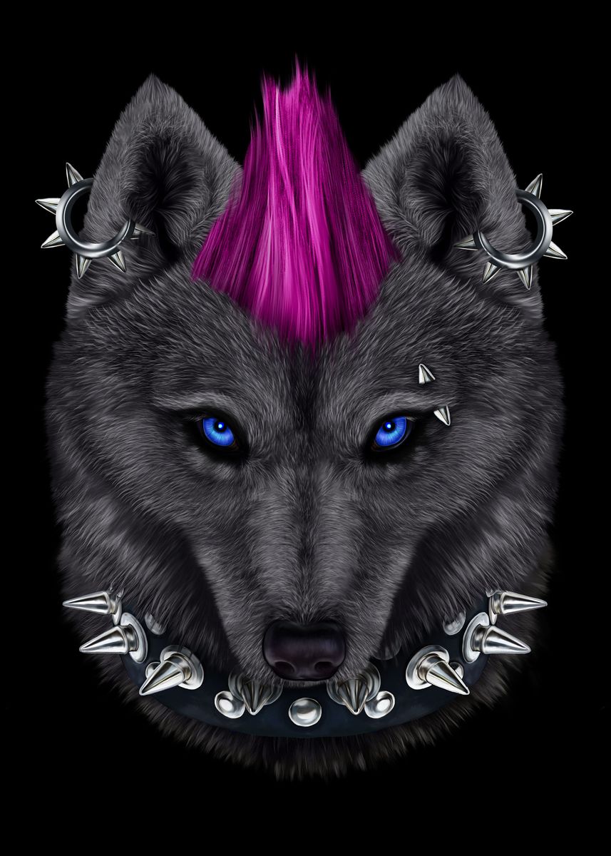 'Punk Rock Black Wolf' Poster, picture, metal print, paint by Jeff ...