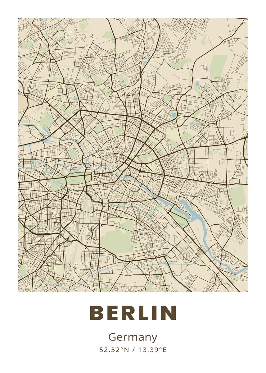 'Berlin City Map' Poster, picture, metal print, paint by Tarendra ...