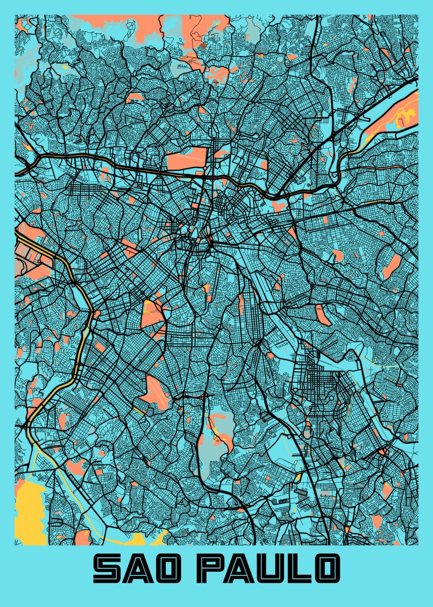 'Sao Paulo Gloria City Map' Poster, picture, metal print, paint by Tien ...