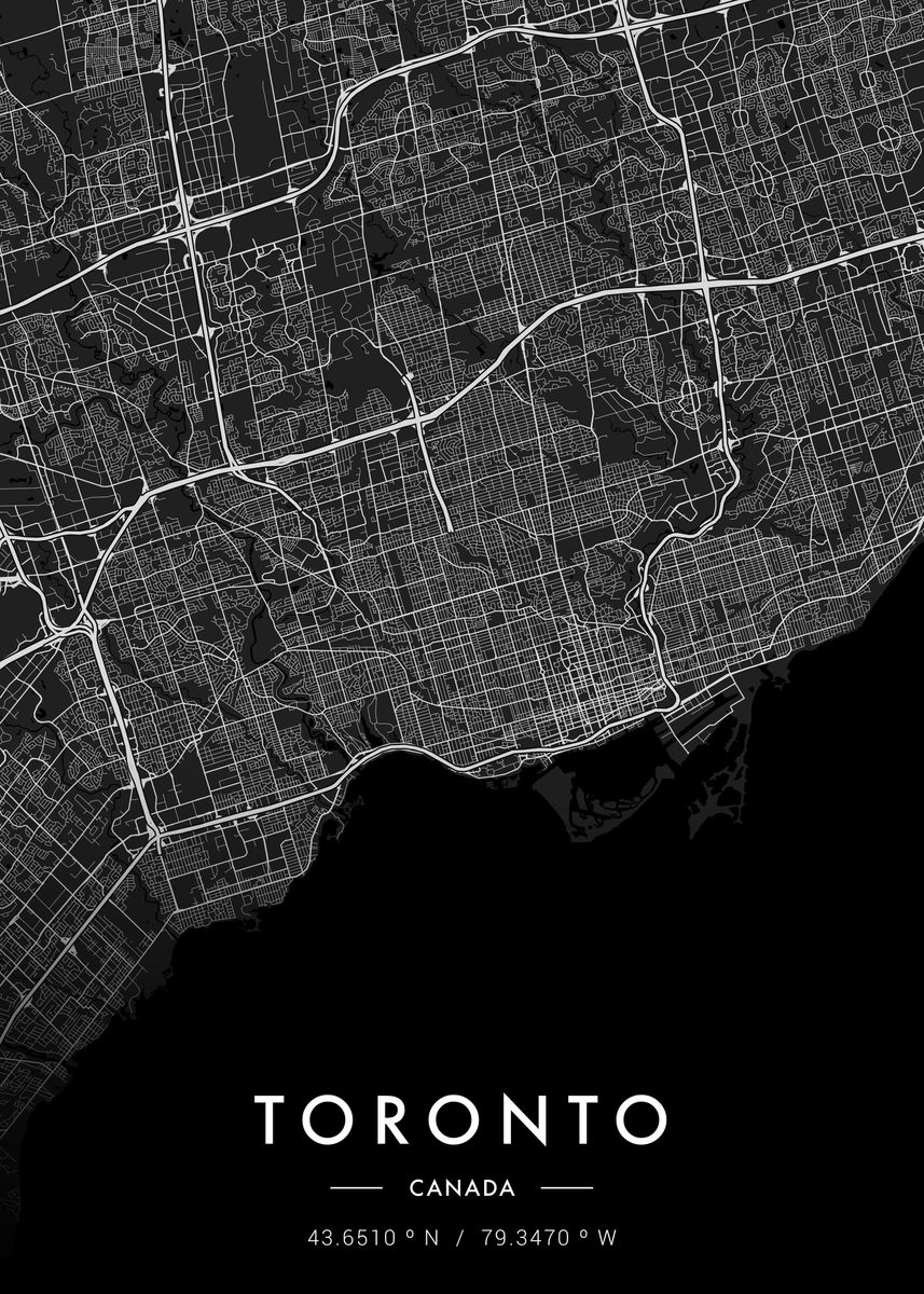 'Toronto City Map Dark' Poster, picture, metal print, paint by MVDZ ...