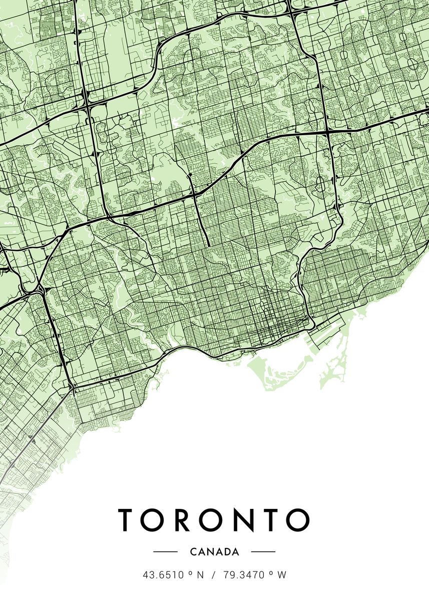 'Toronto City Map Green' Poster, picture, metal print, paint by MVDZ ...