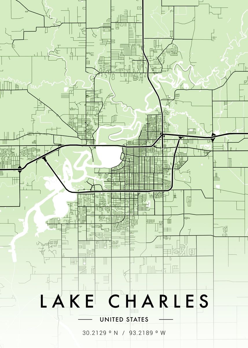 'Lake Charles City Map' Poster, picture, metal print, paint by MVDZ ...