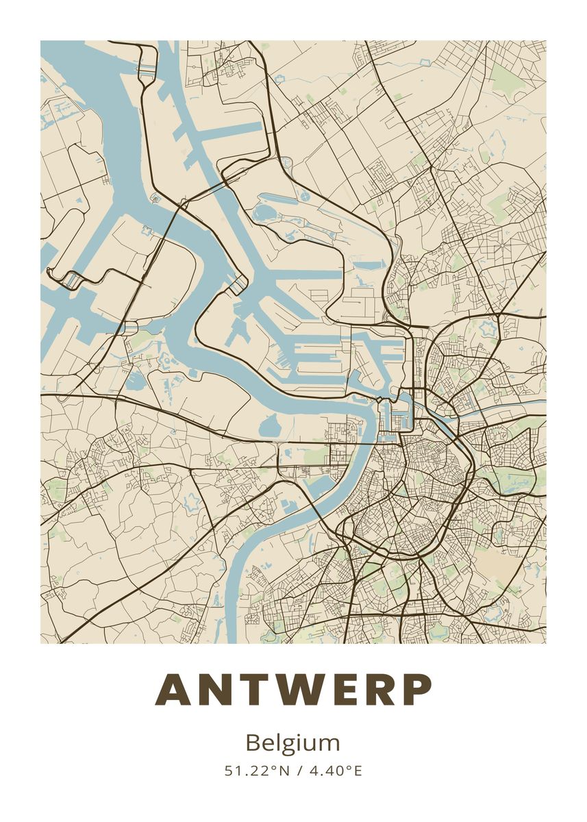 'Antwerp City Map' Poster, picture, metal print, paint by Tarendra ...