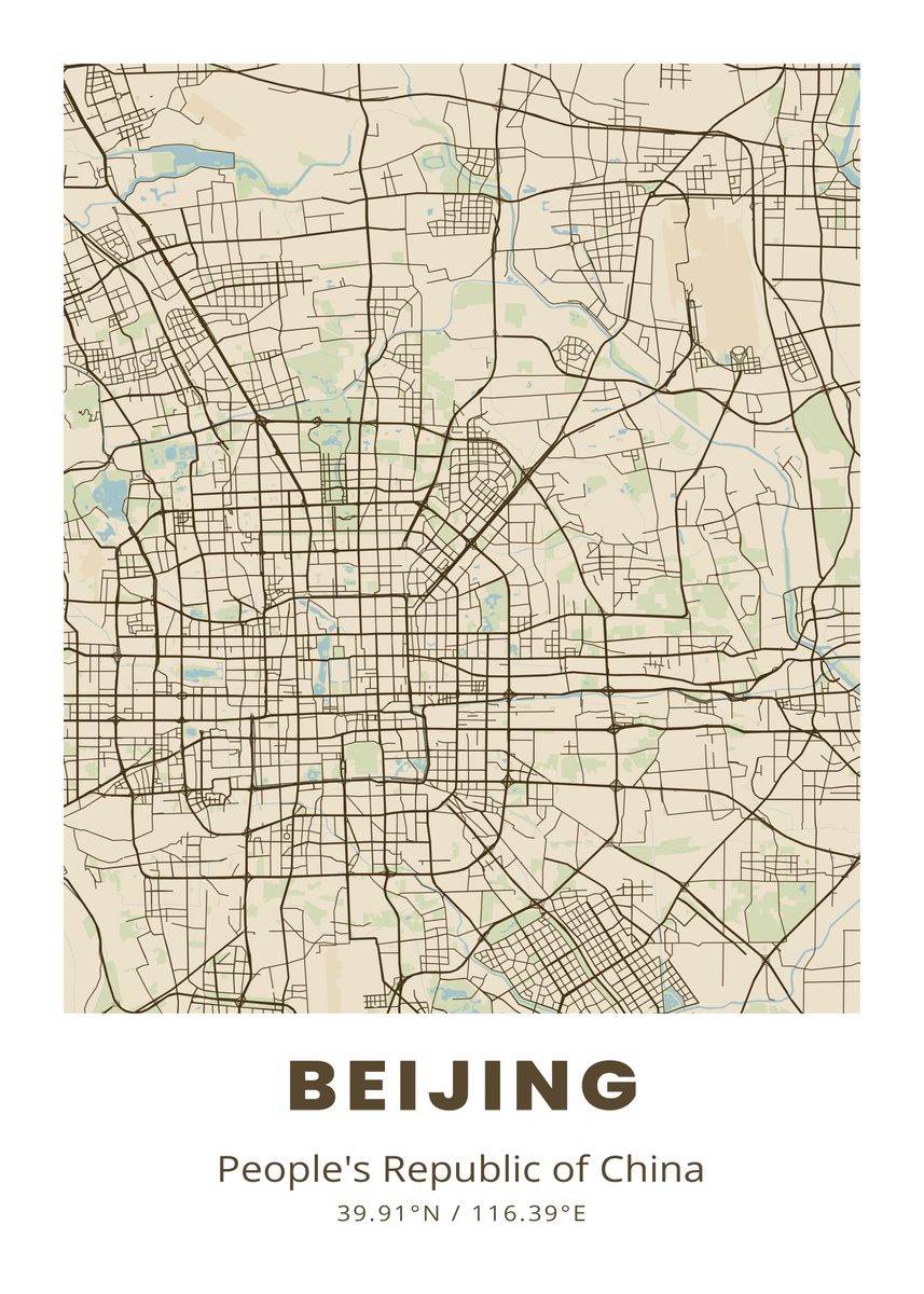 'Beijing City Map' Poster, picture, metal print, paint by Tarendra ...