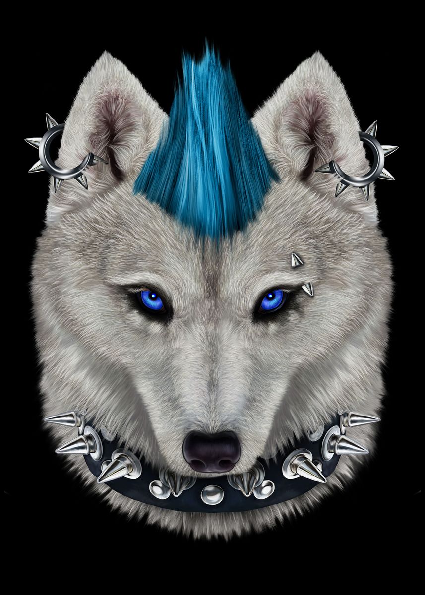 'Punk Rock Wolf in Mohawk' Poster, picture, metal print, paint by Jeff ...