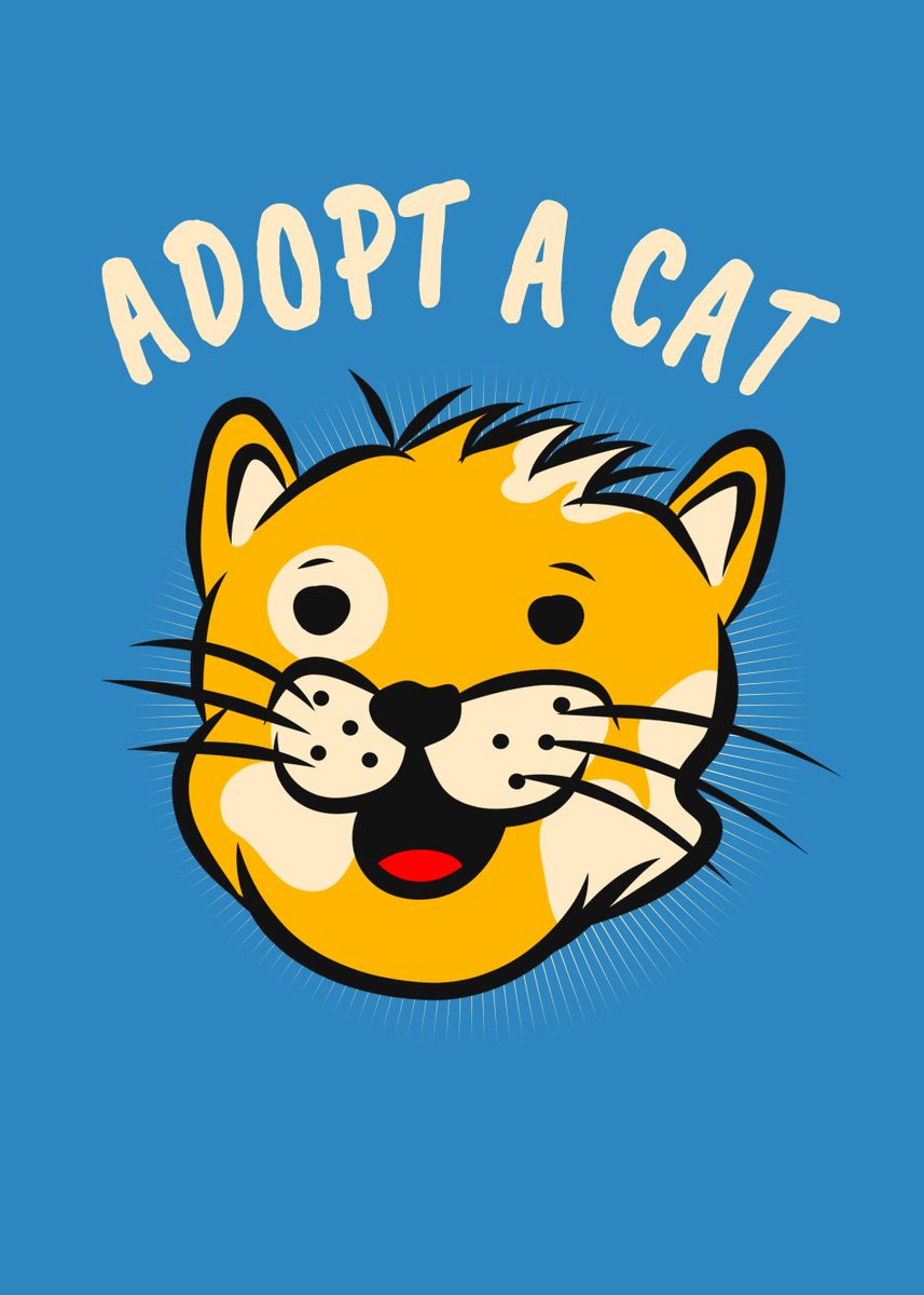 'Adopt A Cat Cartoon Feline' Poster, picture, metal print, paint by ...