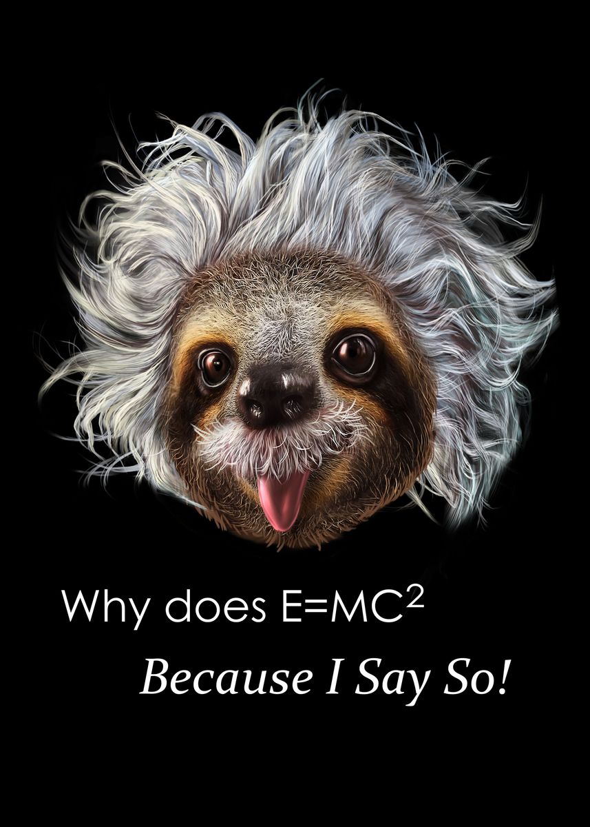 'Professor Einstein Sloth' Poster, picture, metal print, paint by Jeff ...