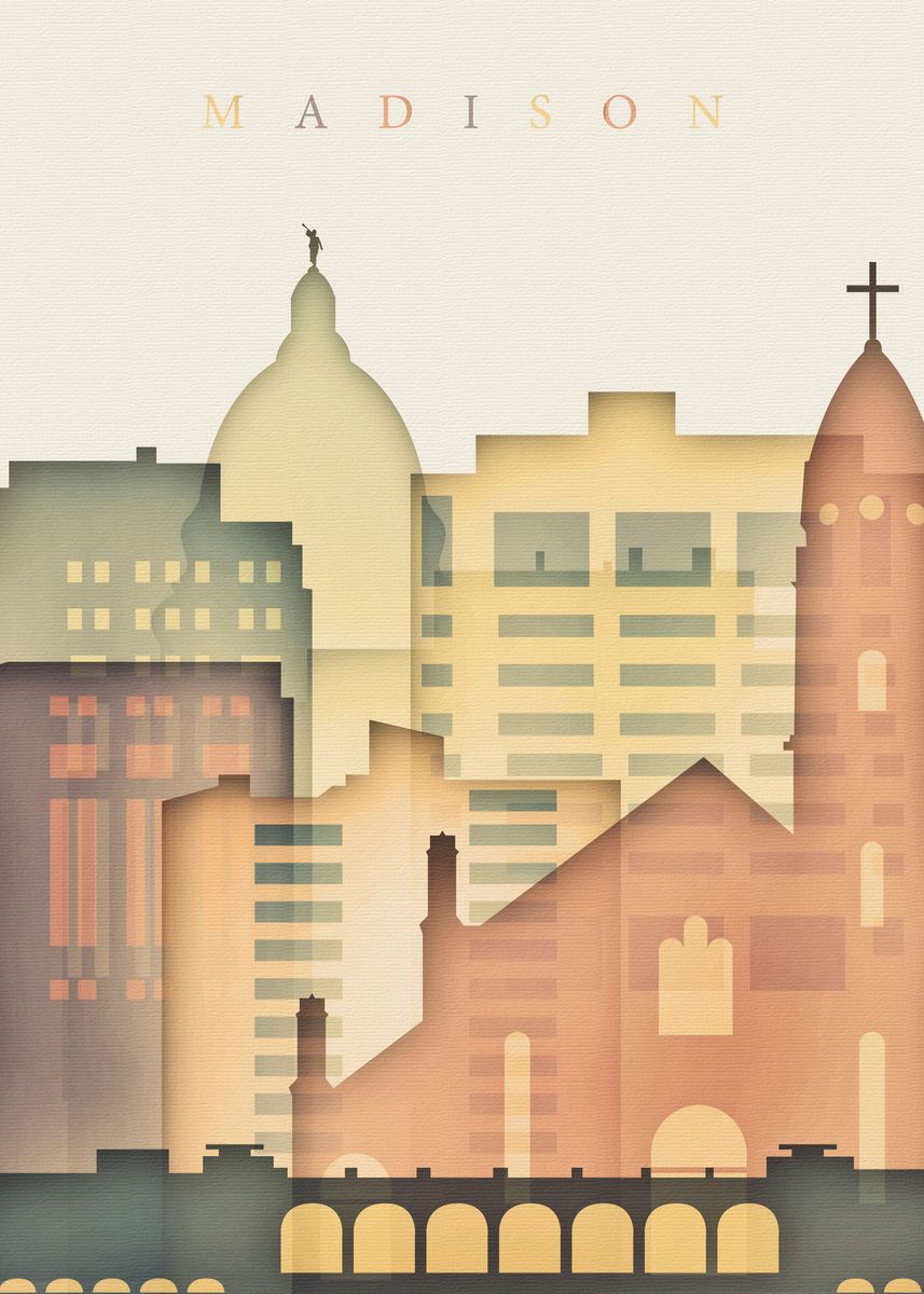 'Madison Wisconsin Skyline' Poster, picture, metal print, paint by Dim ...