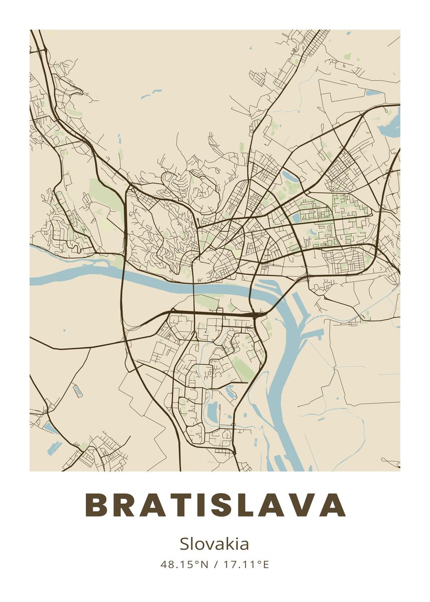 'Bratislava City Map' Poster, picture, metal print, paint by Tarendra ...