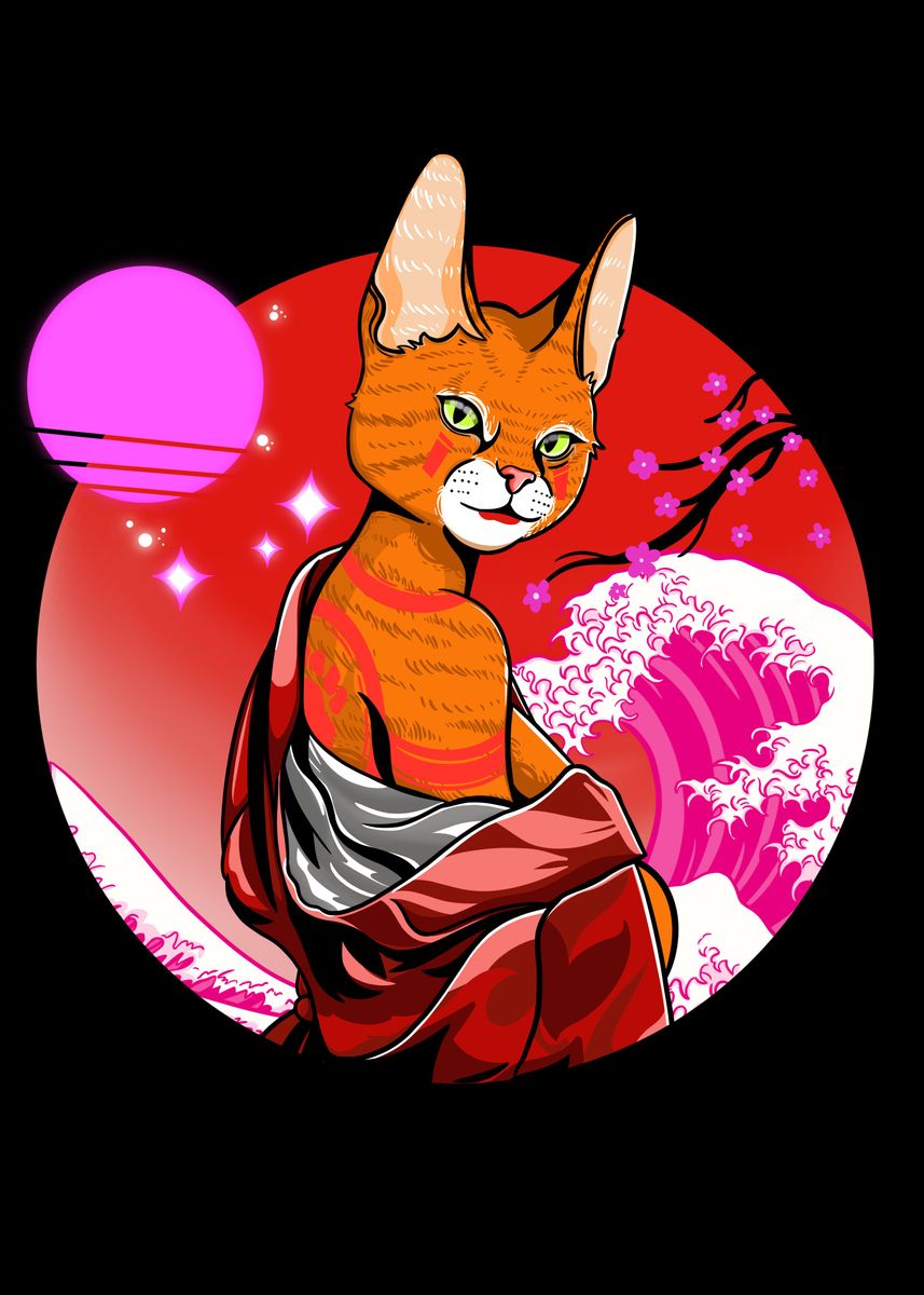 'Geisha Cat' Poster, picture, metal print, paint by ArtThree Studio ...