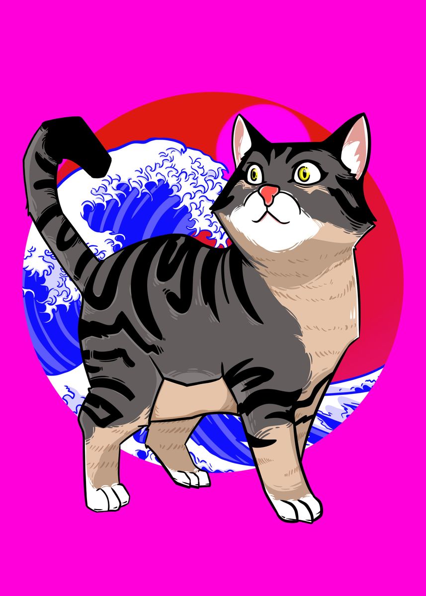 'The Wave Cat' Poster, picture, metal print, paint by ArtThree Studio ...