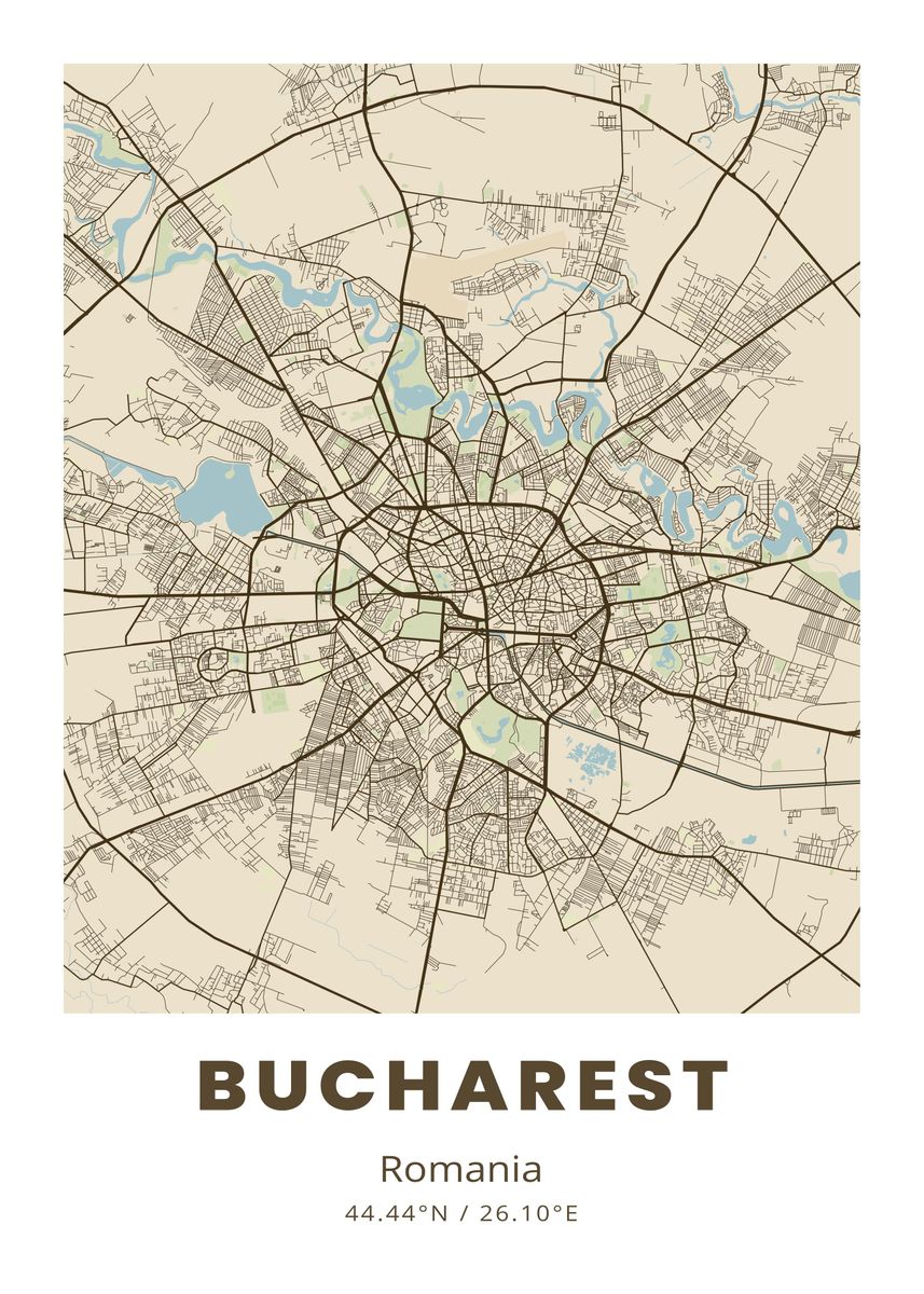 'Bucharest City Map' Poster, picture, metal print, paint by Tarendra ...