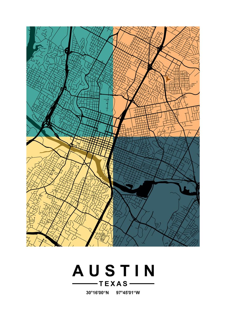 'Austin Color Street Map' Poster by Dany | Displate