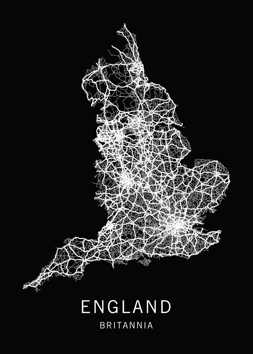 'England Road Map' Poster, picture, metal print, paint by Clark Street ...