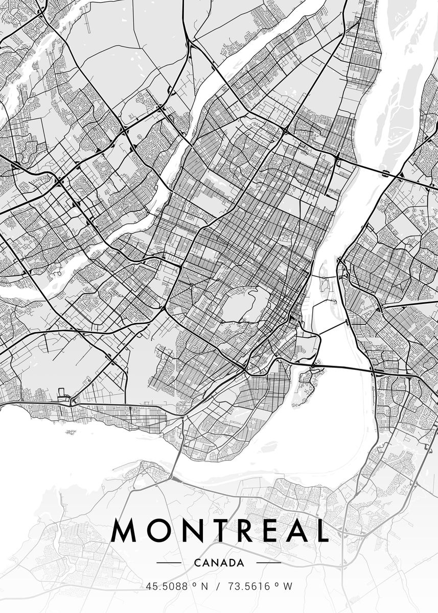 'Montreal City Map White' Poster, picture, metal print, paint by MVDZ ...