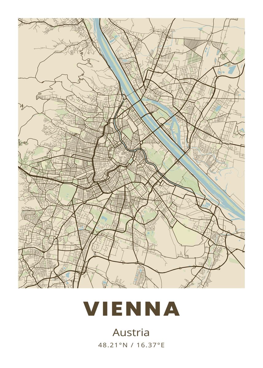 'Vienna City Map' Poster, picture, metal print, paint by Tarendra ...