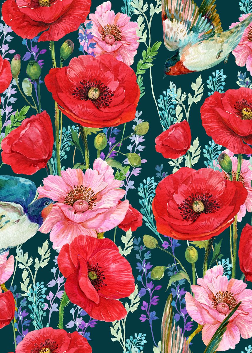 'Sweet Poppy Pattern 08' Poster, picture, metal print, paint by Aloke ...