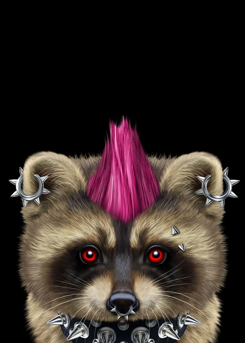 'Punk Rock Cute Raccoon' Poster, picture, metal print, paint by Jeff ...