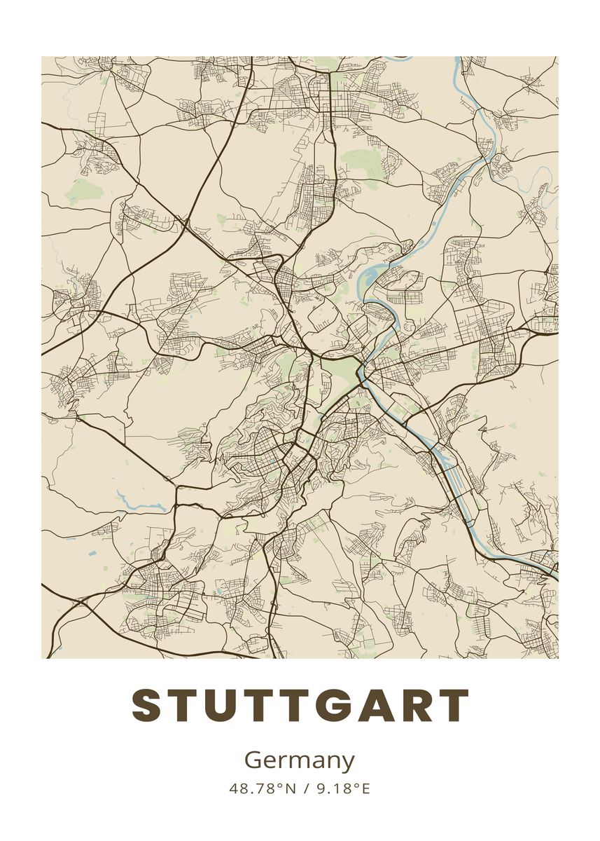 'Stuttgart City Map' Poster, picture, metal print, paint by Tarendra ...