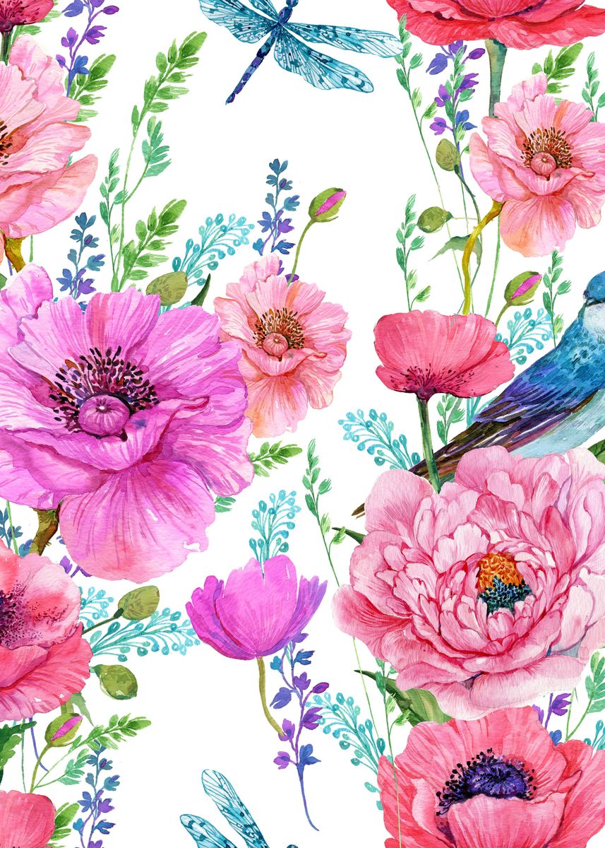 'Sweet Poppy Pattern 03' Poster by Aloke Design | Displate