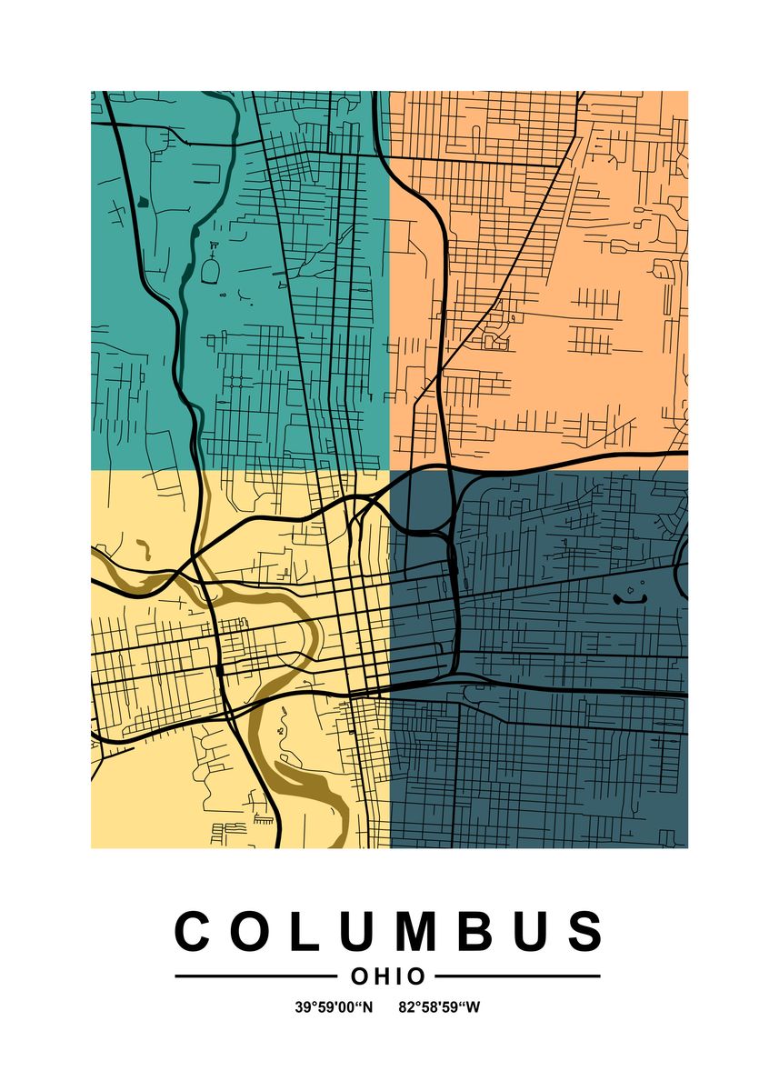 'Columbus Color City Map' Poster, picture, metal print, paint by Dany ...