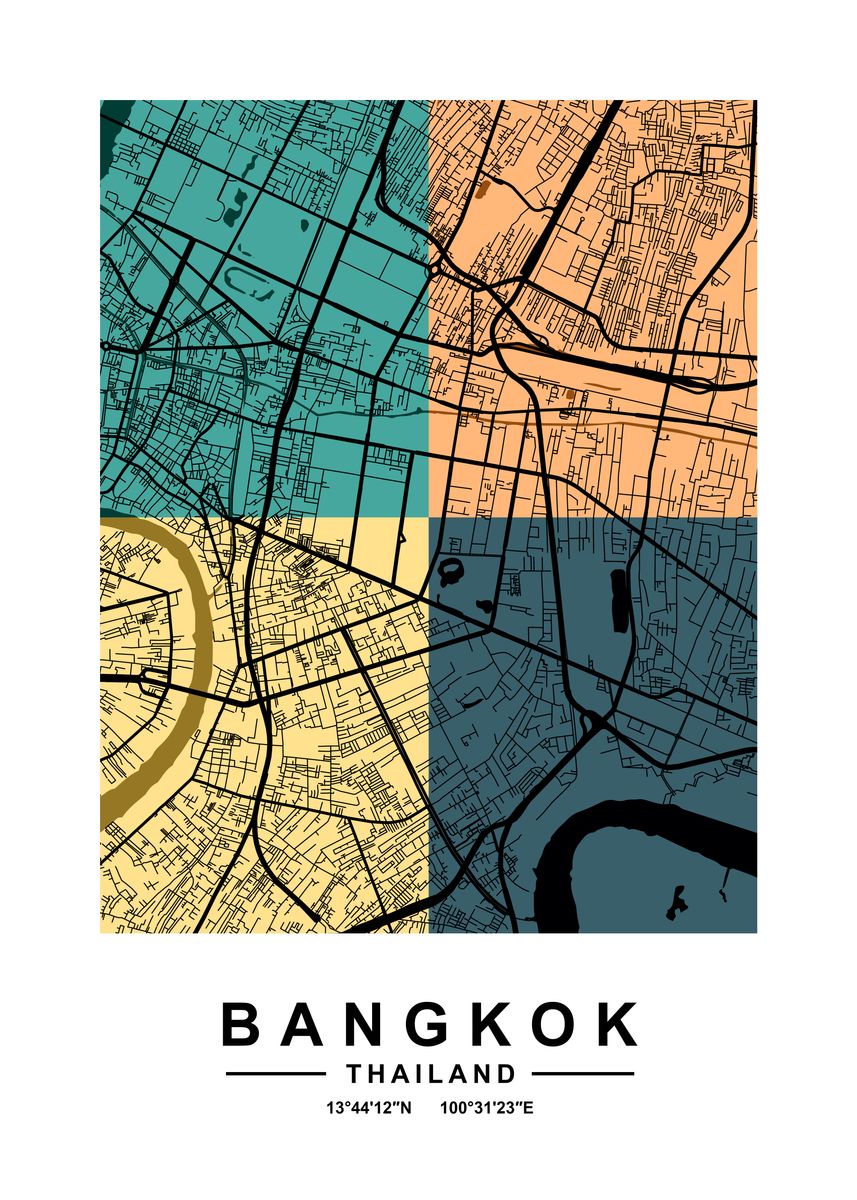 'Bangkok Color Map' Poster, picture, metal print, paint by Dany | Displate