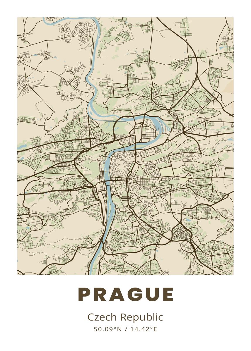 'Prague City Map' Poster, picture, metal print, paint by Tarendra Studio | Displate
