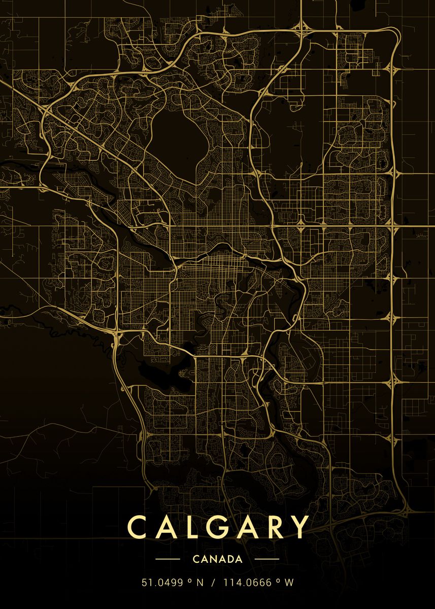 'Calgary City Map Gold' Poster, picture, metal print, paint by MVDZ ...