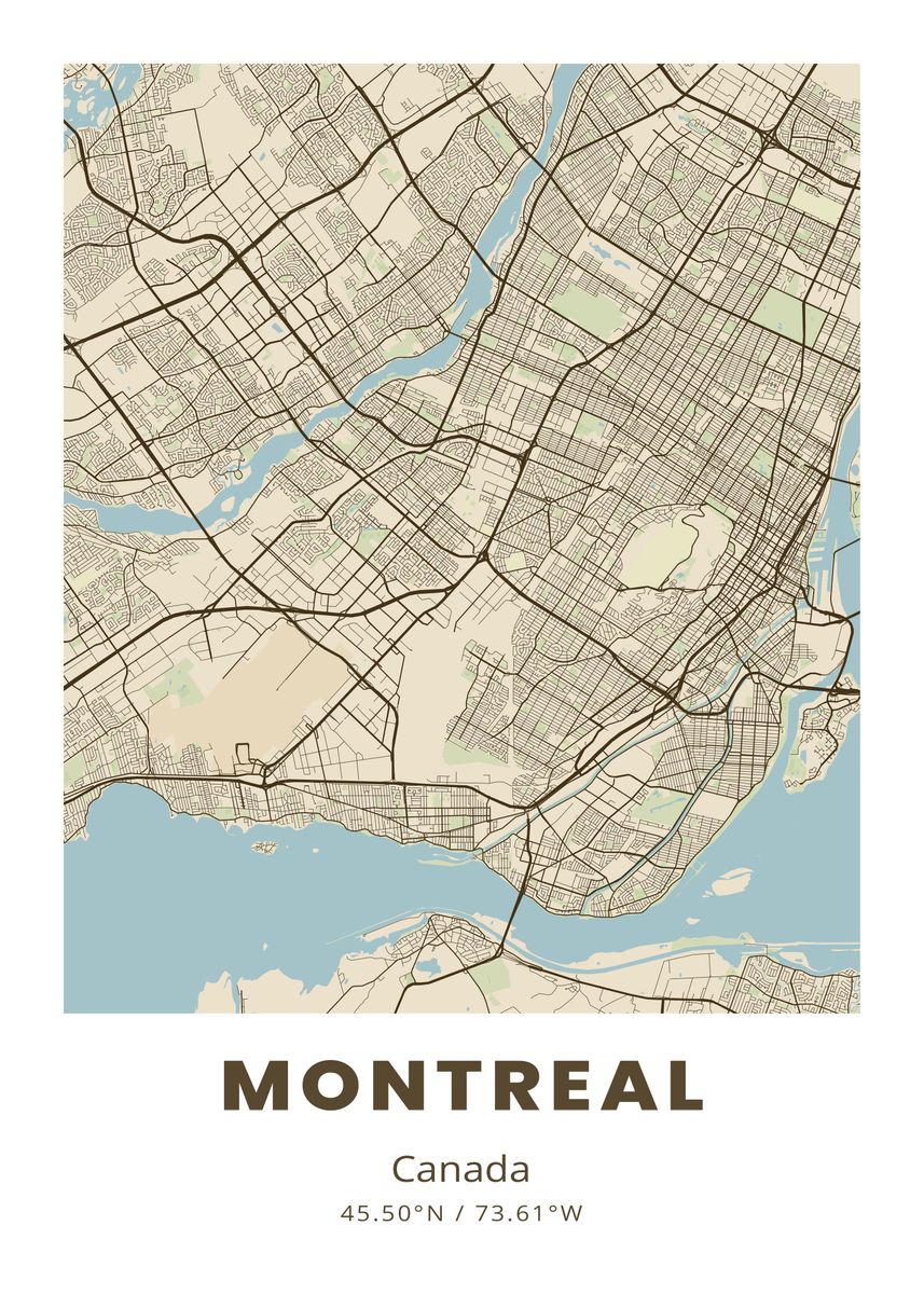 'Montreal City Map' Poster, picture, metal print, paint by Tarendra ...