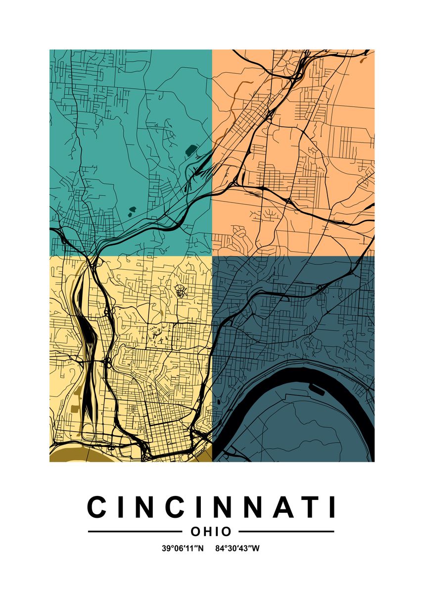 'Cincinnati Color City Map' Poster by Dany | Displate