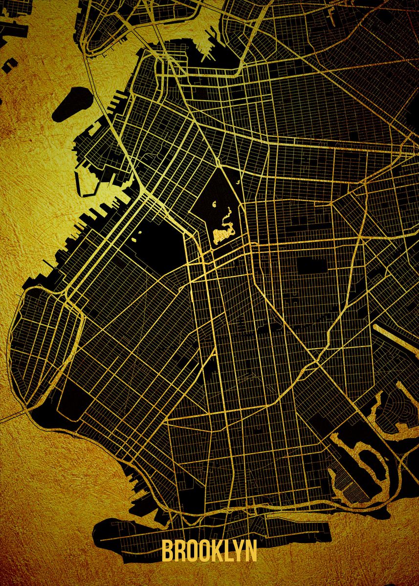 'Brooklyn gold map' Poster, picture, metal print, paint by LUNGHISTE ...