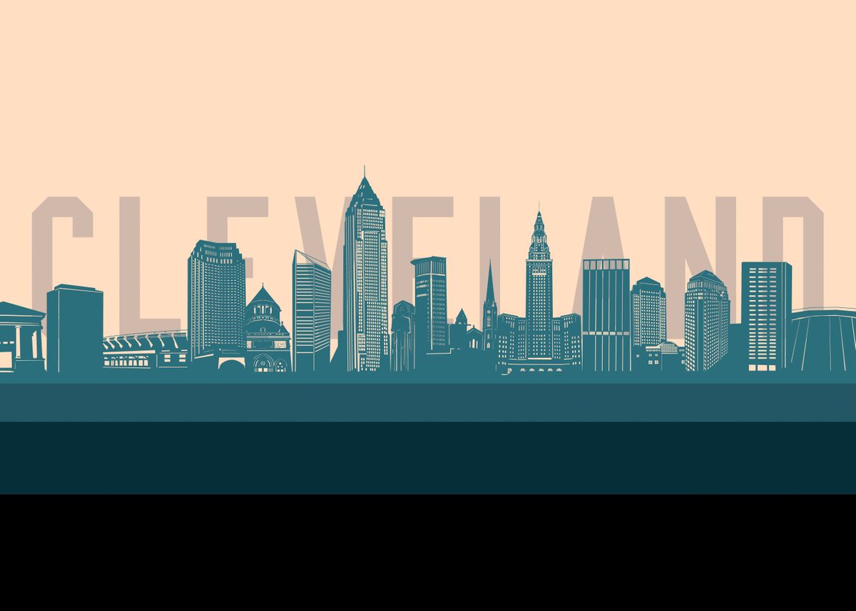 'cleveland skyline retro' Poster by Bekim Art | Displate