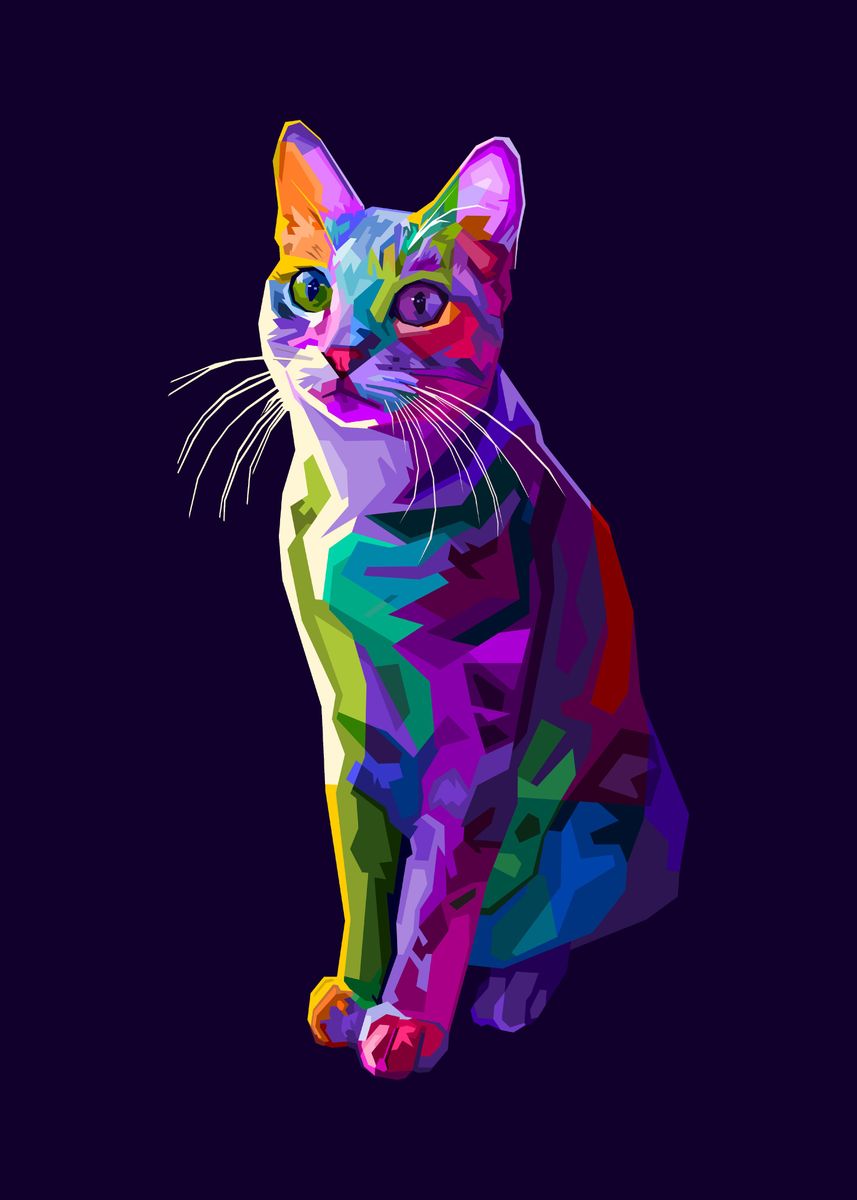 'Colorful cat sitting' Poster, picture, metal print, paint by Ari yanda ...