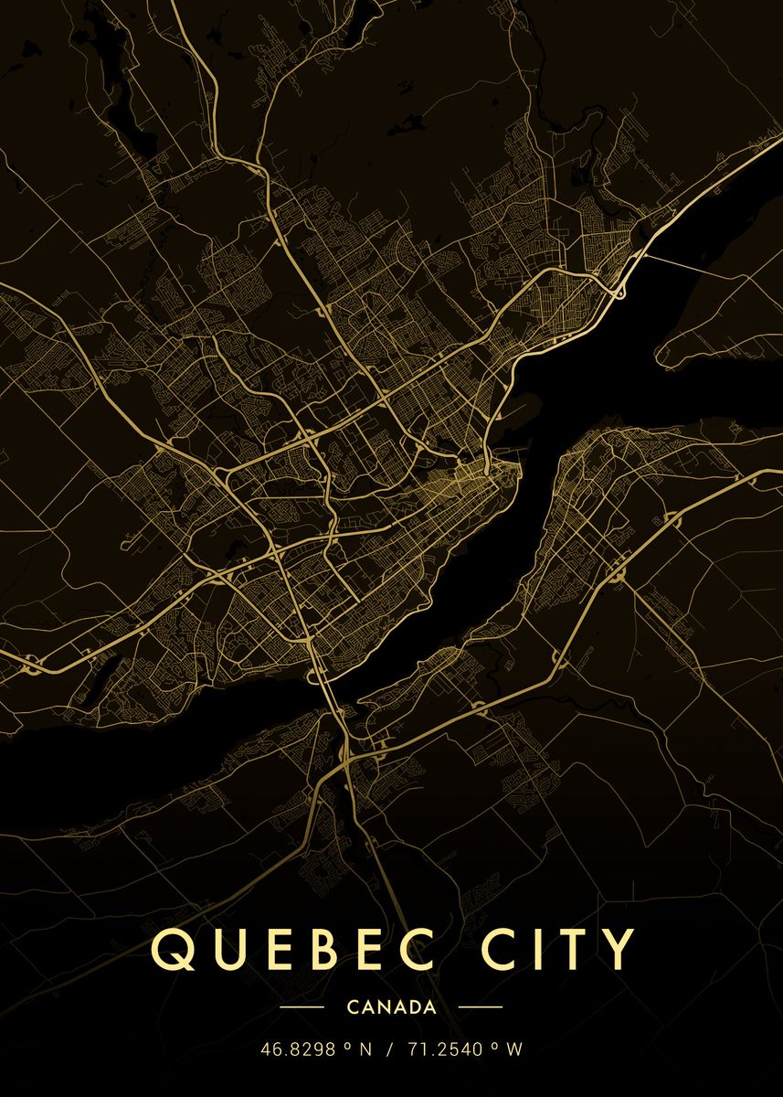 'Quebec City Map Gold' Poster, picture, metal print, paint by MVDZ ...