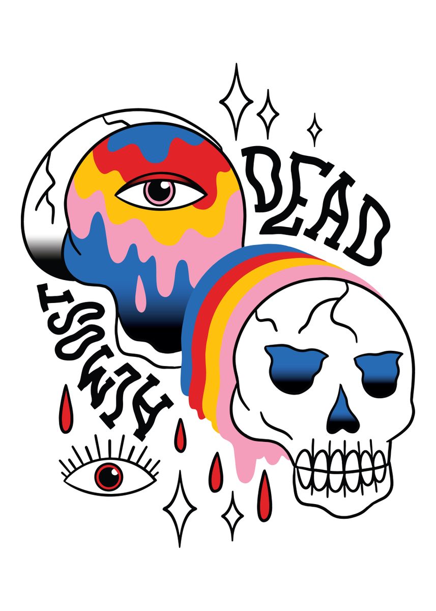'TRIPPY COLORFUL SKULL' Poster, picture, metal print, paint by ...