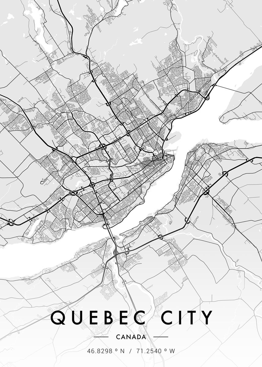 'Quebec City Map White' Poster by MVDZ Graphic Design | Displate