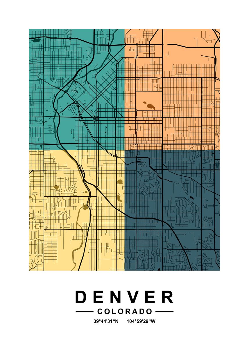 'Denver Color Map' Poster, picture, metal print, paint by Dany | Displate
