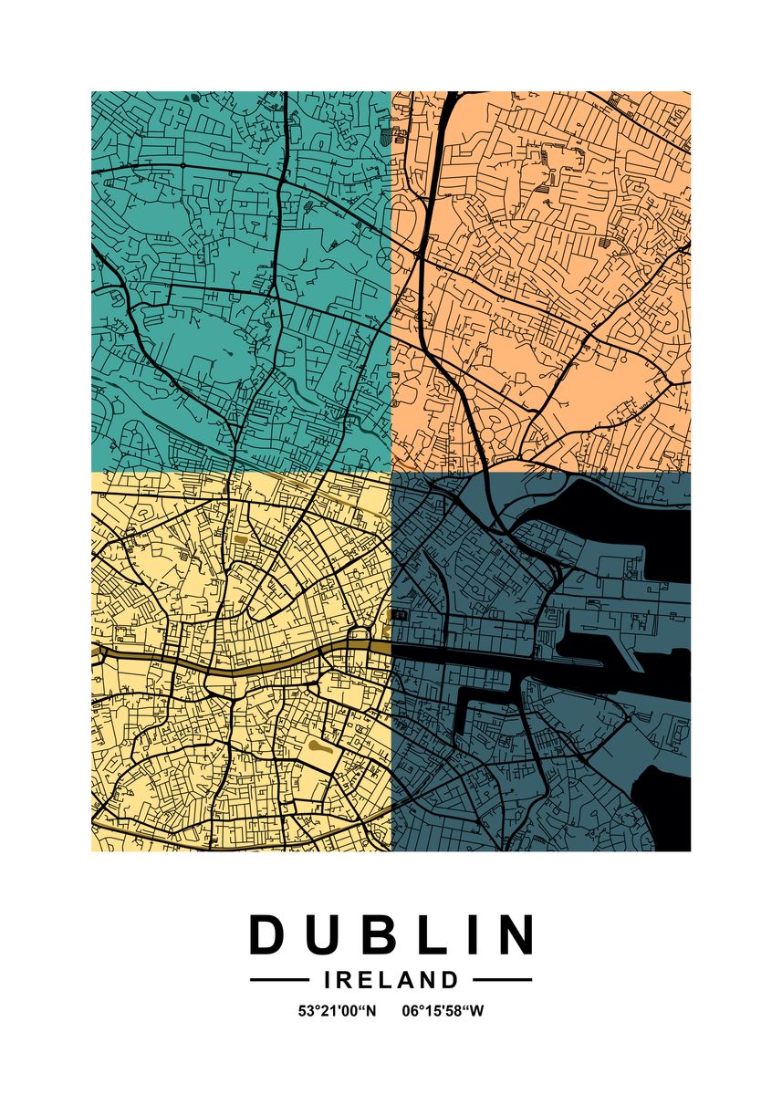 'Dublin Color Map' Poster, picture, metal print, paint by Dany | Displate