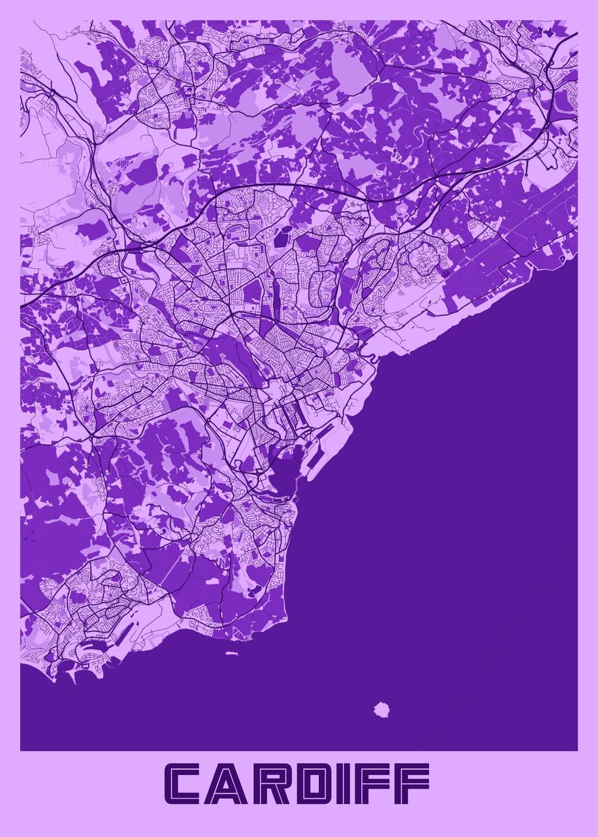 'Cardiff Lavender Map' Poster, picture, metal print, paint by Tien ...
