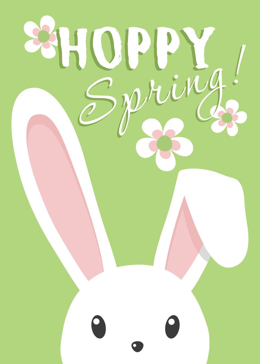 'Hoppy Spring Cute Bunny' Poster, picture, metal print, paint by ...