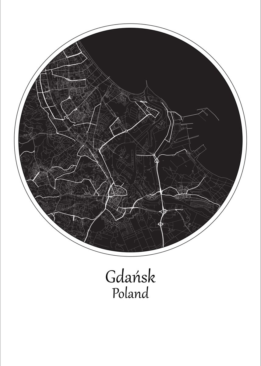 'Gdansk City Map Poland' Poster, picture, metal print, paint by Gigi Bgm | Displate