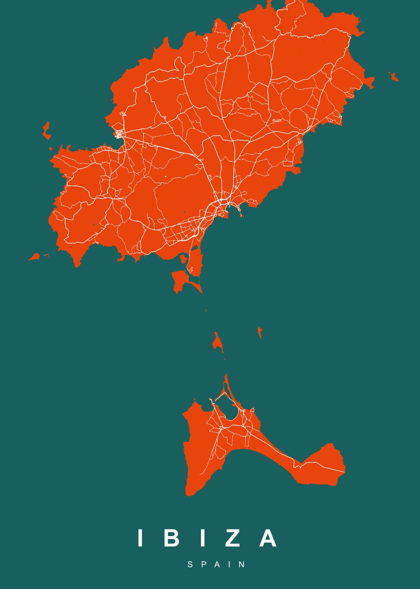 'IBIZA City Map Spain' Poster, picture, metal print, paint by UrbanMaps ...