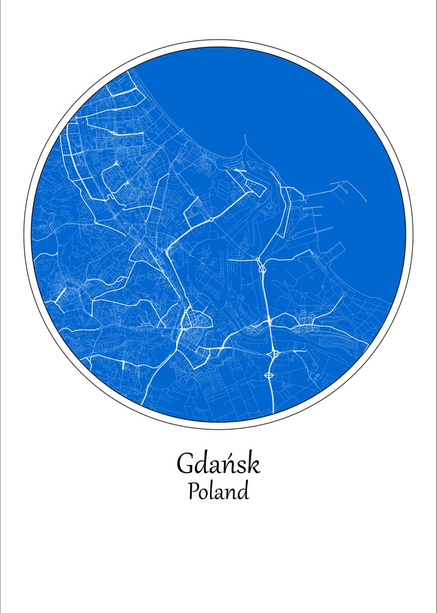 'Gdansk City Map Poland' Poster, picture, metal print, paint by Gigi ...