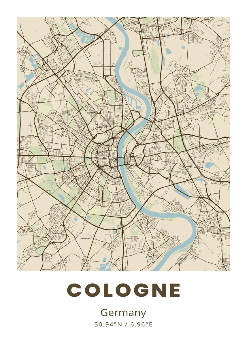 'Cologne City Map' Poster by Tarendra Studio | Displate