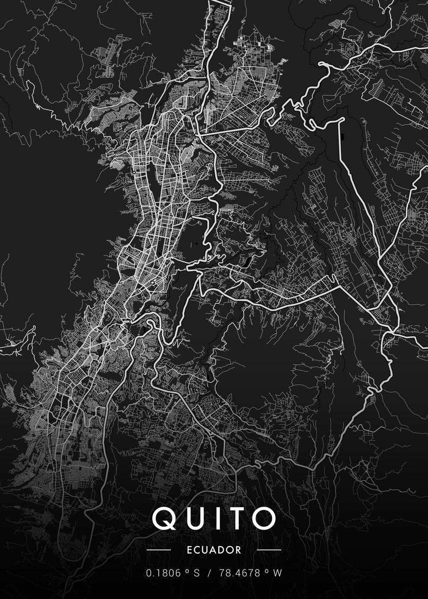 'Quito City Map Dark' Poster, picture, metal print, paint by MVDZ ...