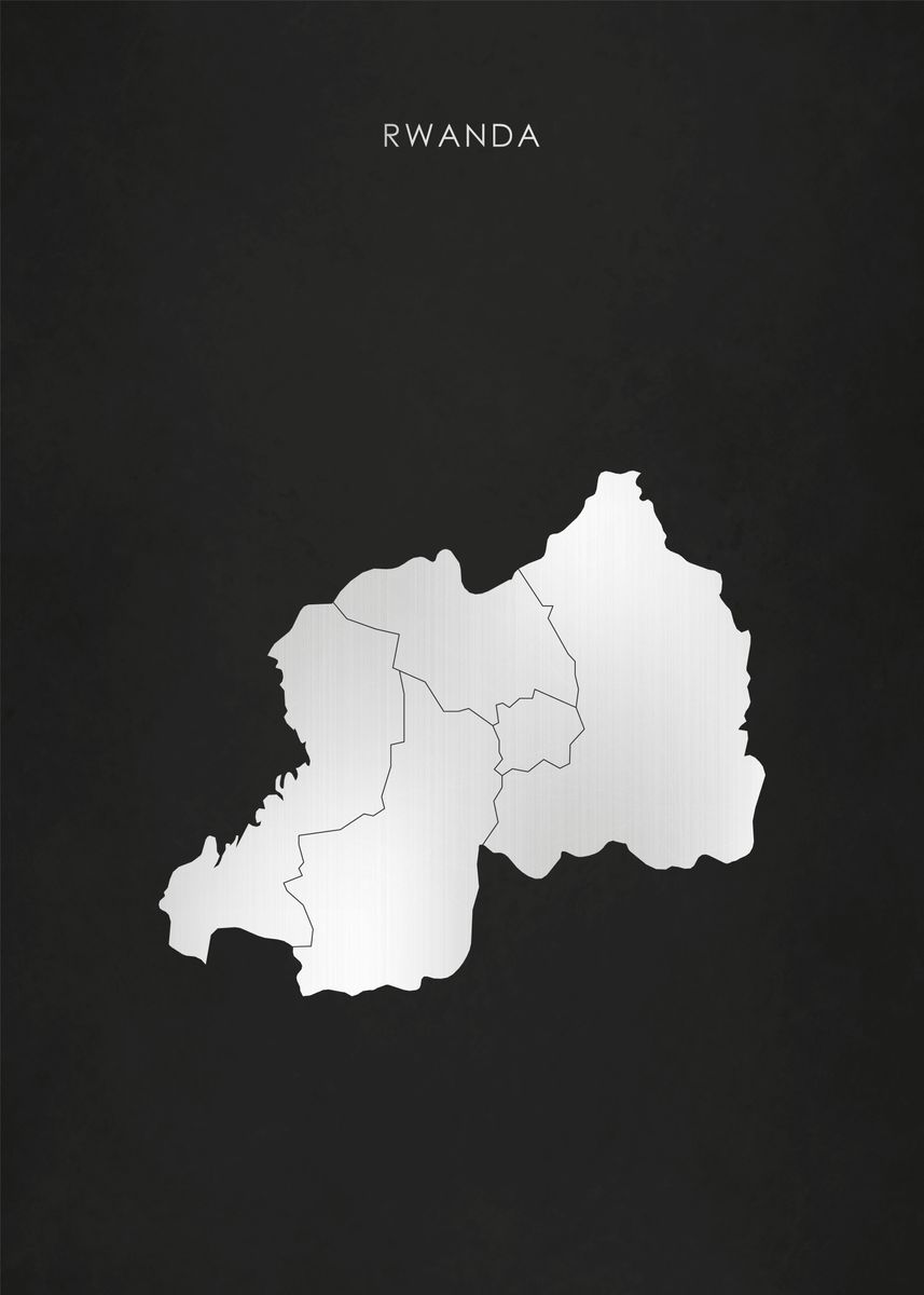 'Silver Rwanda Map' Poster, picture, metal print, paint by aio | Displate