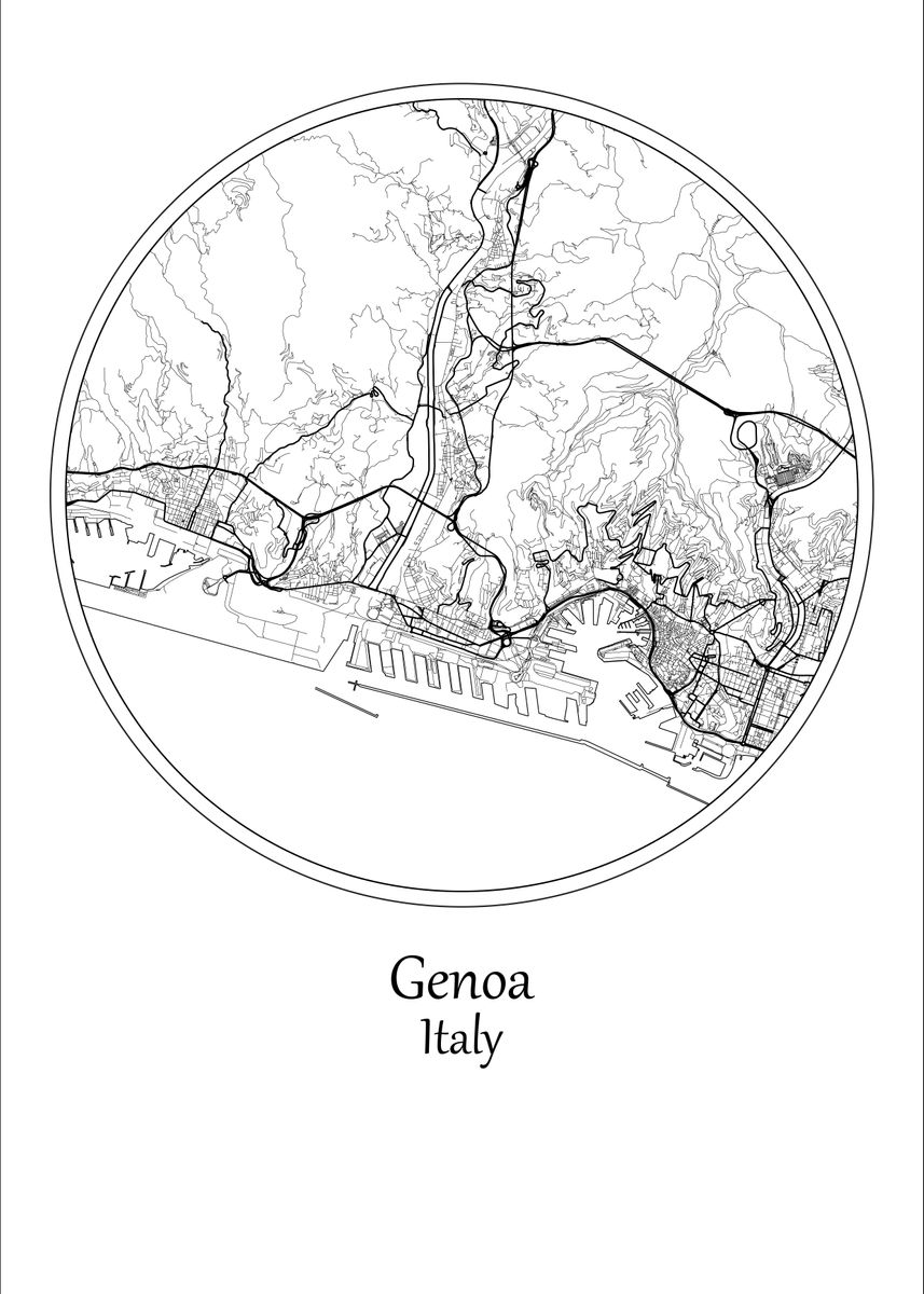 'Genoa City Map Italy' Poster, picture, metal print, paint by Gigi Bgm ...